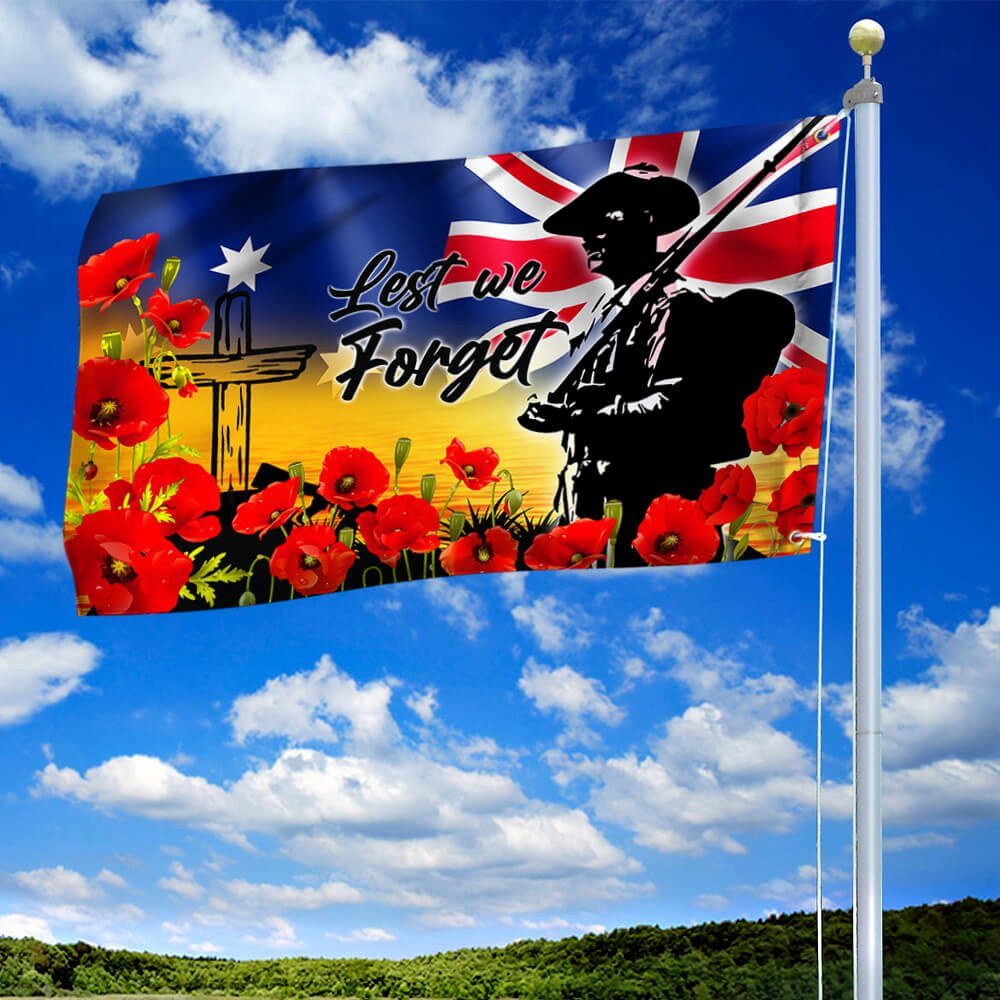 Australia Flag Anzac Day. Lest We Forget Veteran Grommet Flag Road ...