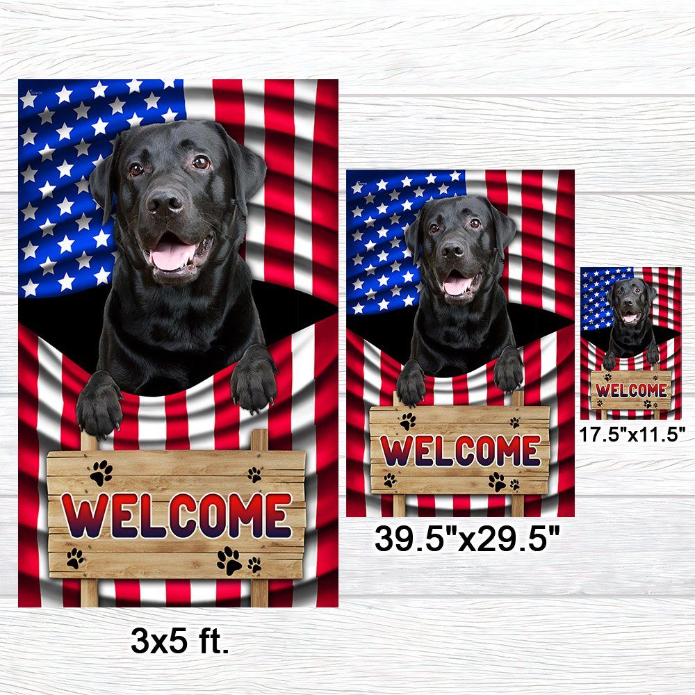 Black Labrador Dog Welcome American Flag TQN1135Fv1 - Flagwix