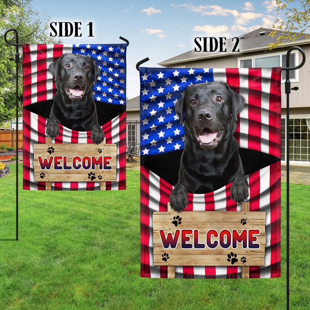 Black Labrador Dog Welcome American Flag TQN1135Fv1 - Flagwix
