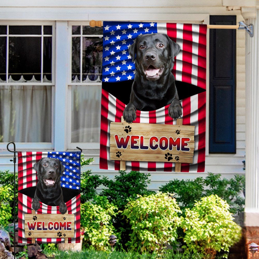 Black Labrador Dog Welcome American Flag TQN1135Fv1 - Flagwix