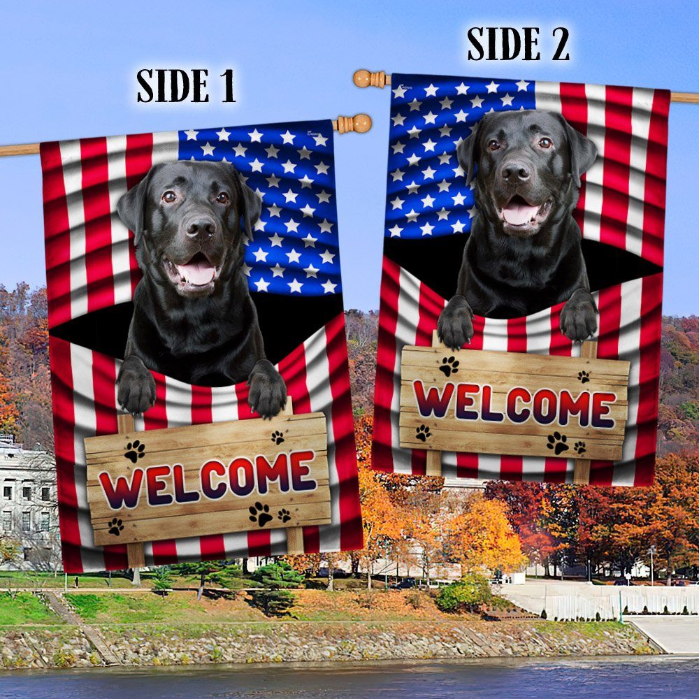 Black Labrador Dog Welcome American Flag TQN1135Fv1 - Flagwix