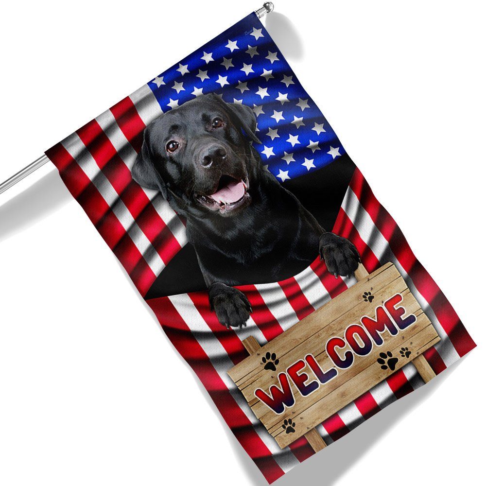 Black Labrador Dog Welcome American Flag TQN1135Fv1 - Flagwix
