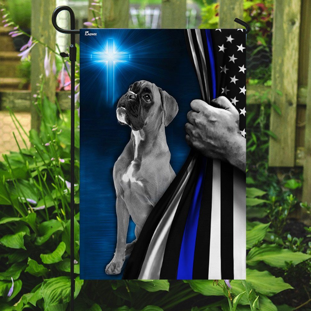 Boxer Police Dog Thin Blue Line Christian Cross Flag – Flagwix