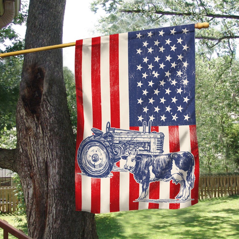 Cattle Flag Tractor Cow American Flag TRV1975F - Flagwix