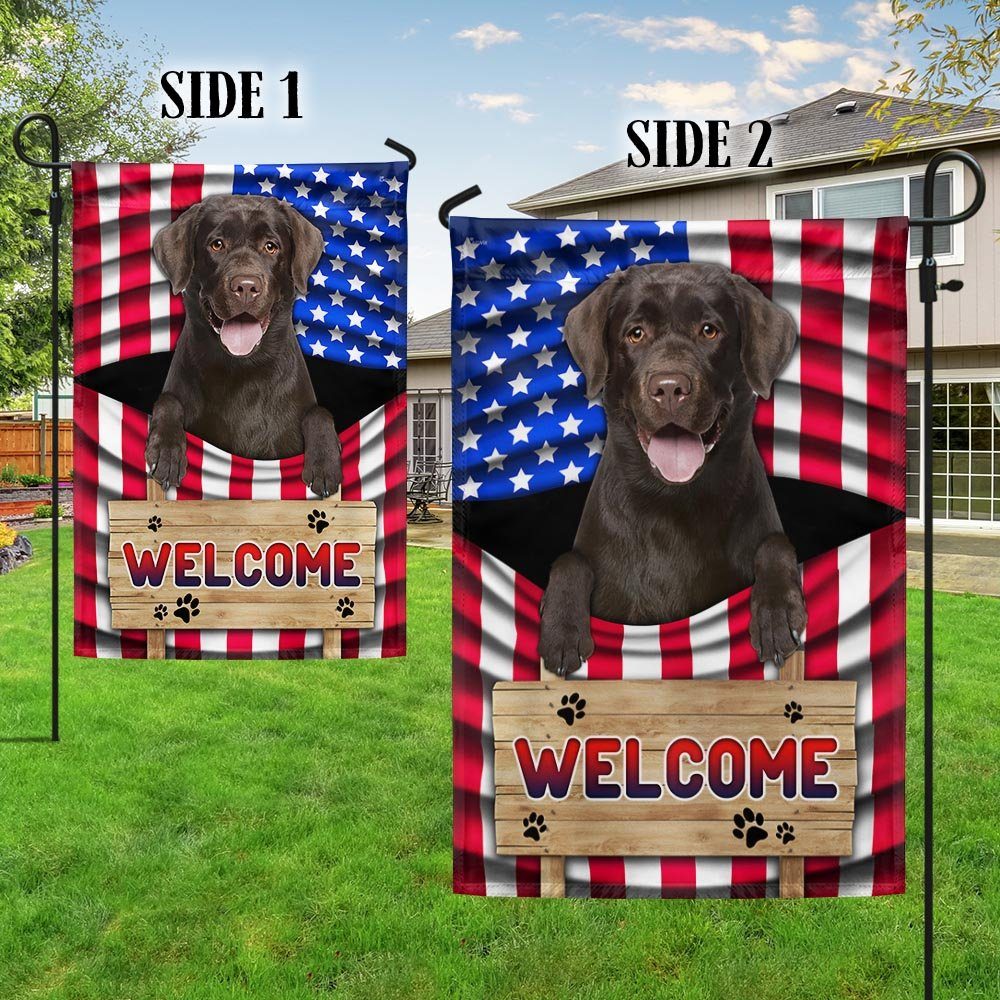 Chocolate Labrador Dog Welcome American Flag TQN1135Fv1b – Flagwix