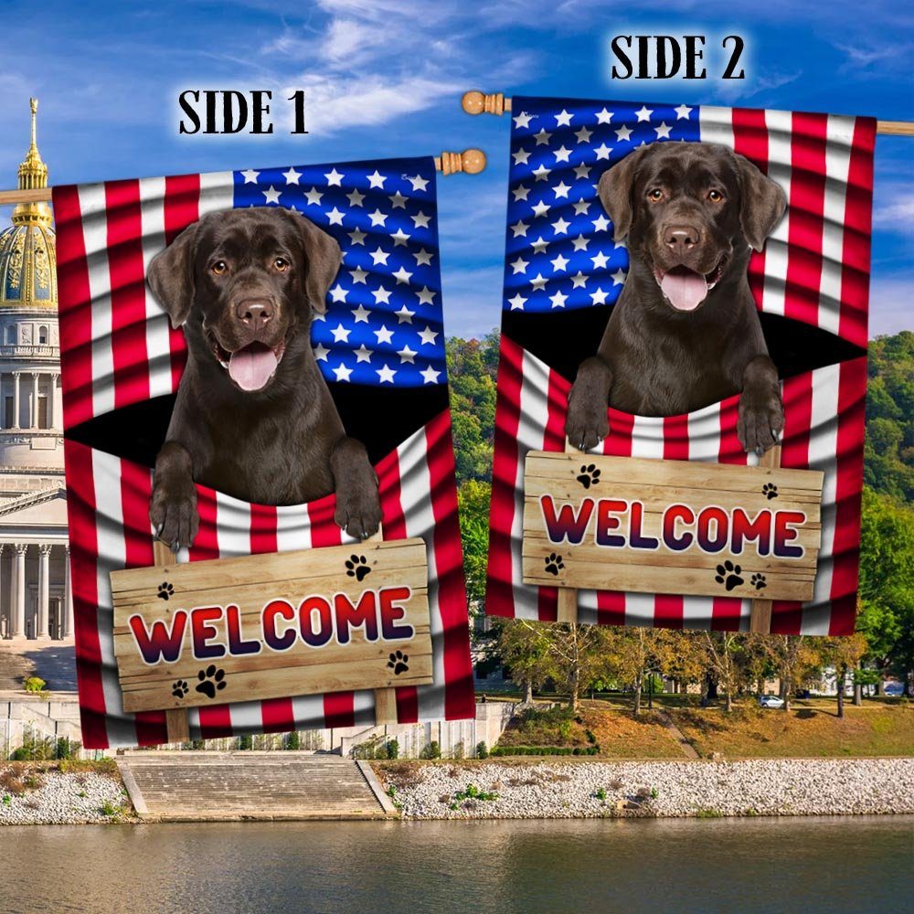 Chocolate Labrador Dog Welcome American Flag TQN1135Fv1b – Flagwix