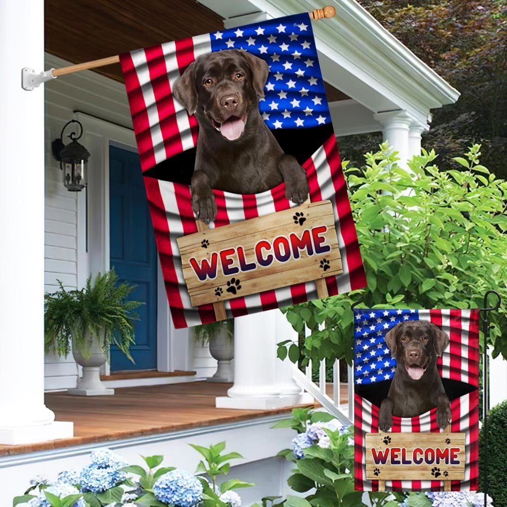 Chocolate Labrador Dog Welcome American Flag TQN1135Fv1b – Flagwix