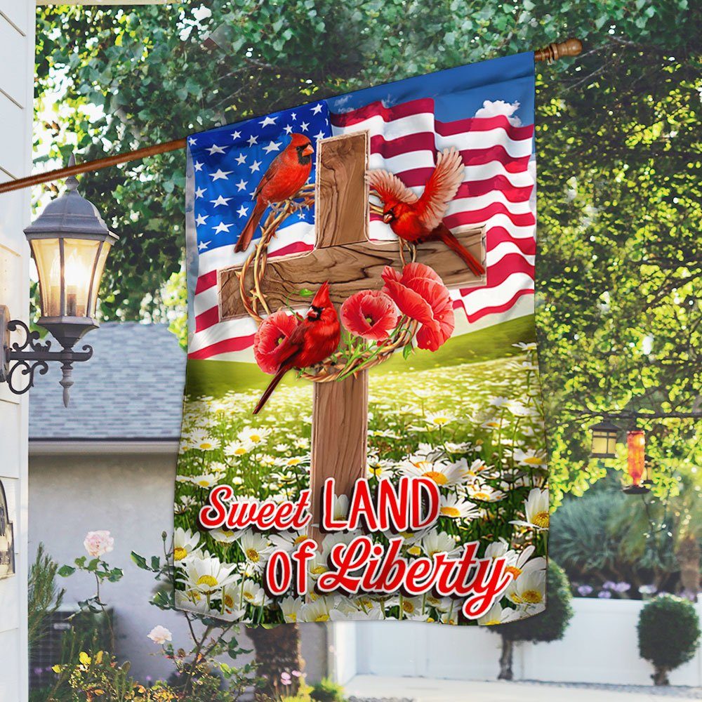 Christian Cross Cardinal Birds Flag Sweet Land of Liberty MLN95F - Flagwix