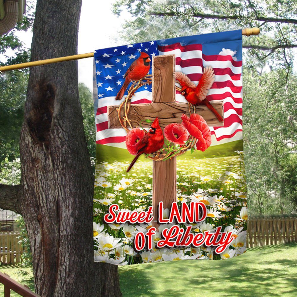 Christian Cross Cardinal Birds Flag Sweet Land of Liberty MLN95F - Flagwix