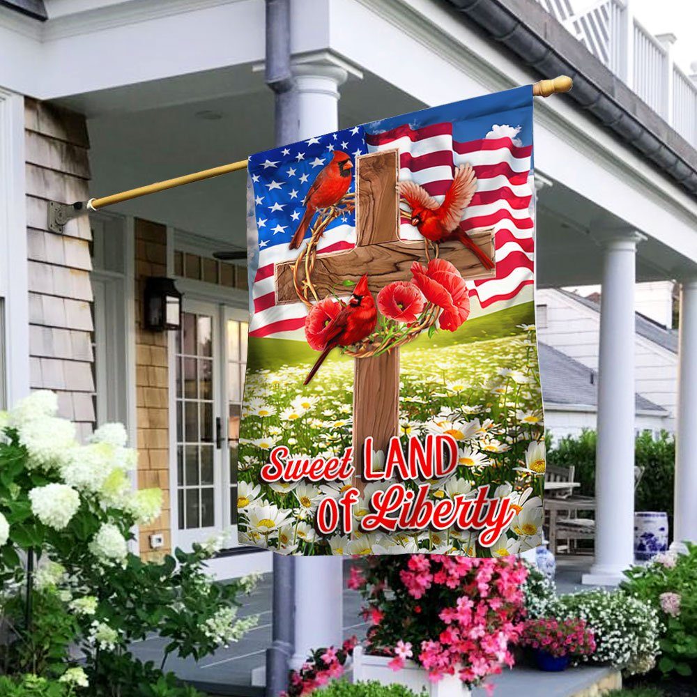 Christian Cross Cardinal Birds Flag Sweet Land of Liberty MLN95F - Flagwix