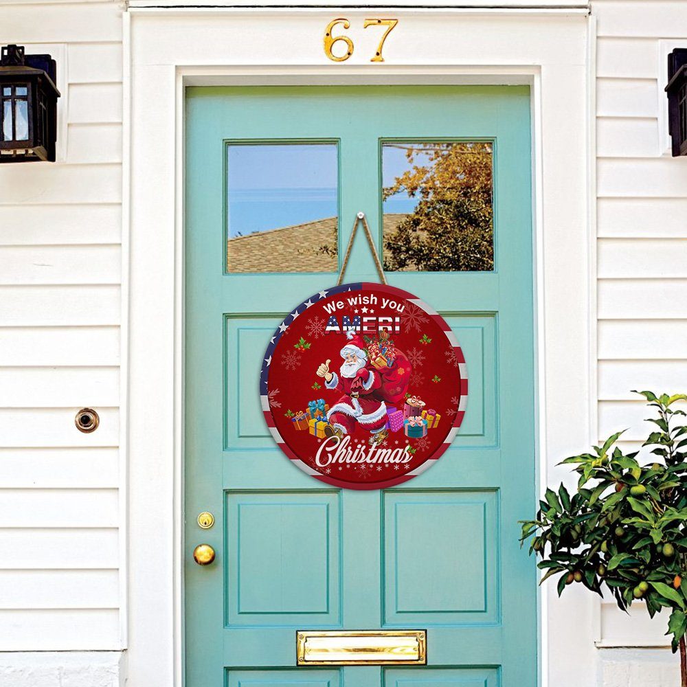 Christmas Door Sign We Wish You Ameri Christmas Wooden Sign TRV1573WD - Flagwix