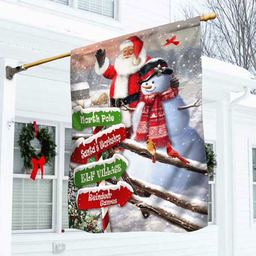 Christmas Flag North Pole, Santa’s Workshop, Elf Village, Reindeer ...