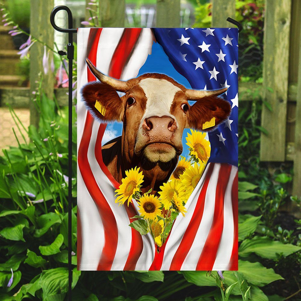 Cow Flag Cattle Sunflower American Flag QTR09F - Flagwix
