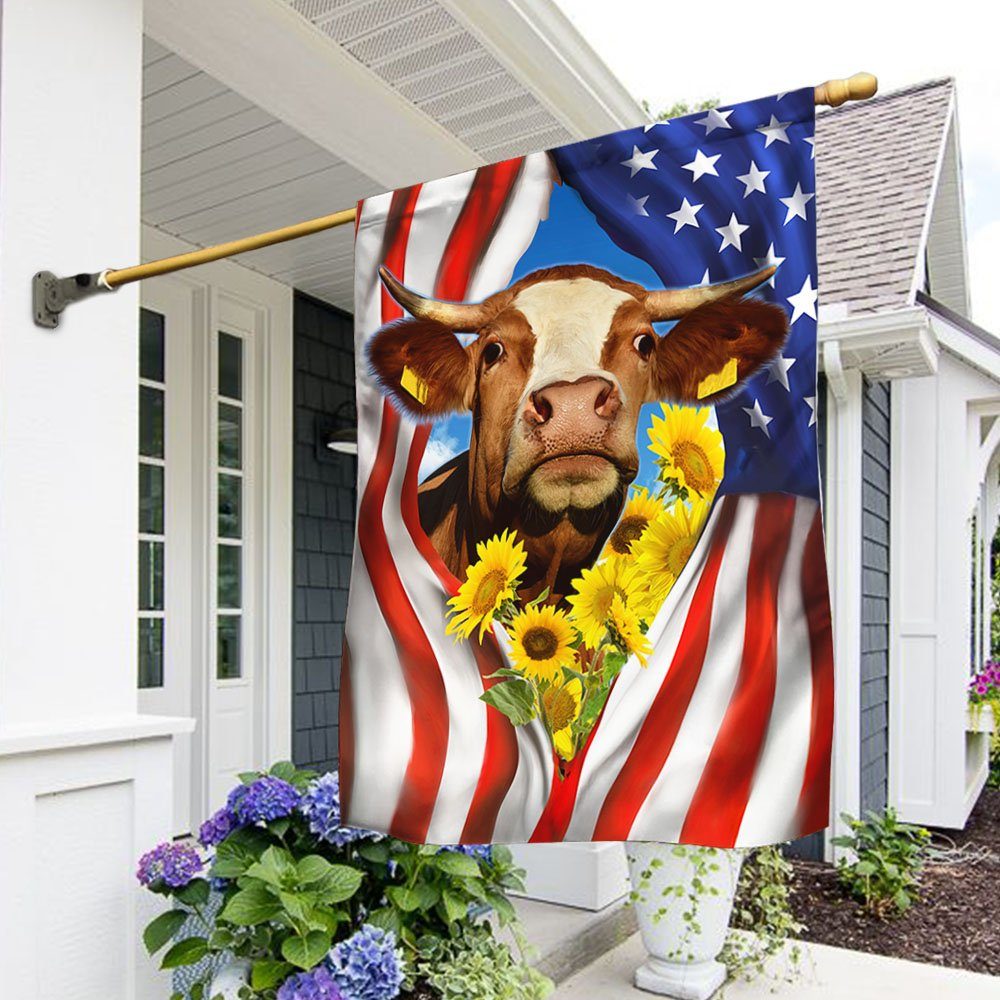 Cow Flag Cattle Sunflower American Flag QTR09F - Flagwix