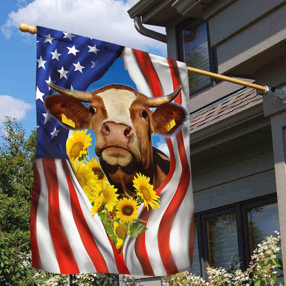 Cow Flag Cattle Sunflower American Flag QTR09F - Flagwix