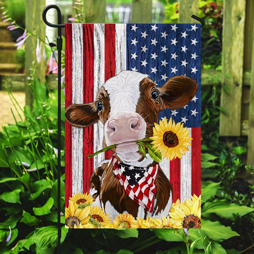 Cow Flag Cattle Sunflower American Flag TPT87F - Flagwix