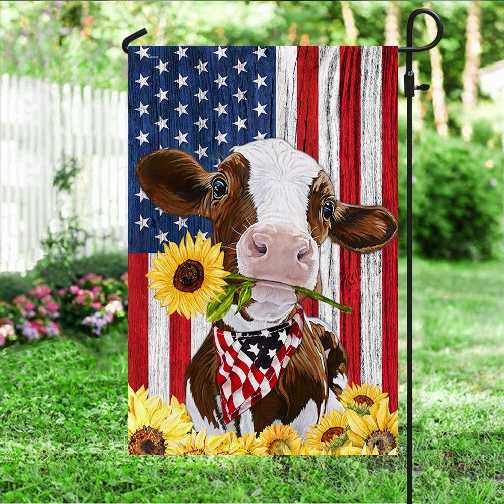 Cow Flag Cattle Sunflower American Flag TPT87F - Flagwix