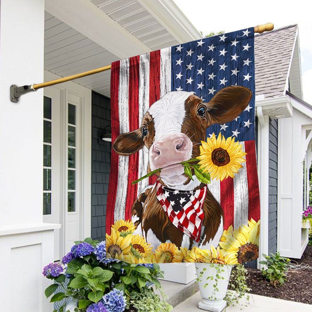 Cow Flag Cattle Sunflower American Flag TPT87F - Flagwix