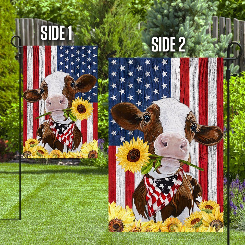Cow Flag Cattle Sunflower American Flag TPT87F - Flagwix
