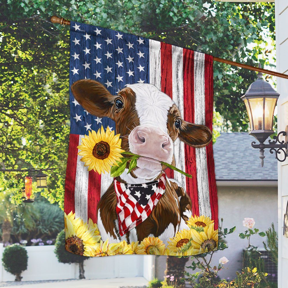 Cow Flag Cattle Sunflower American Flag TPT87F - Flagwix
