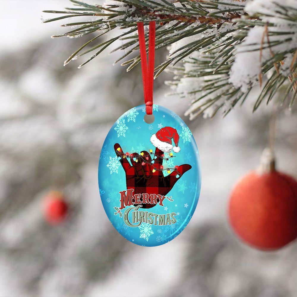 Deaf Merry Christmas. Sign Language Ceramic Ornament - Flagwix