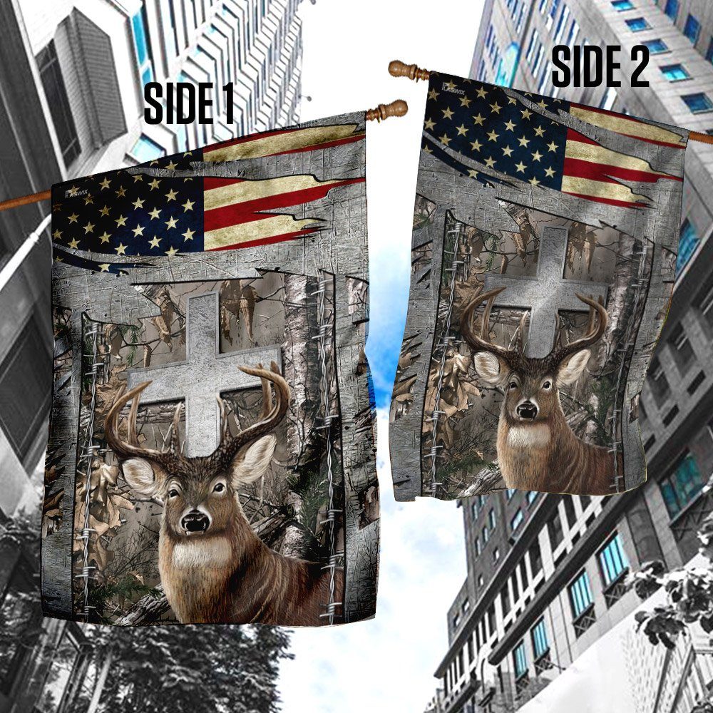 Deer Hunting Jesus Cross American US Flag – Flagwix
