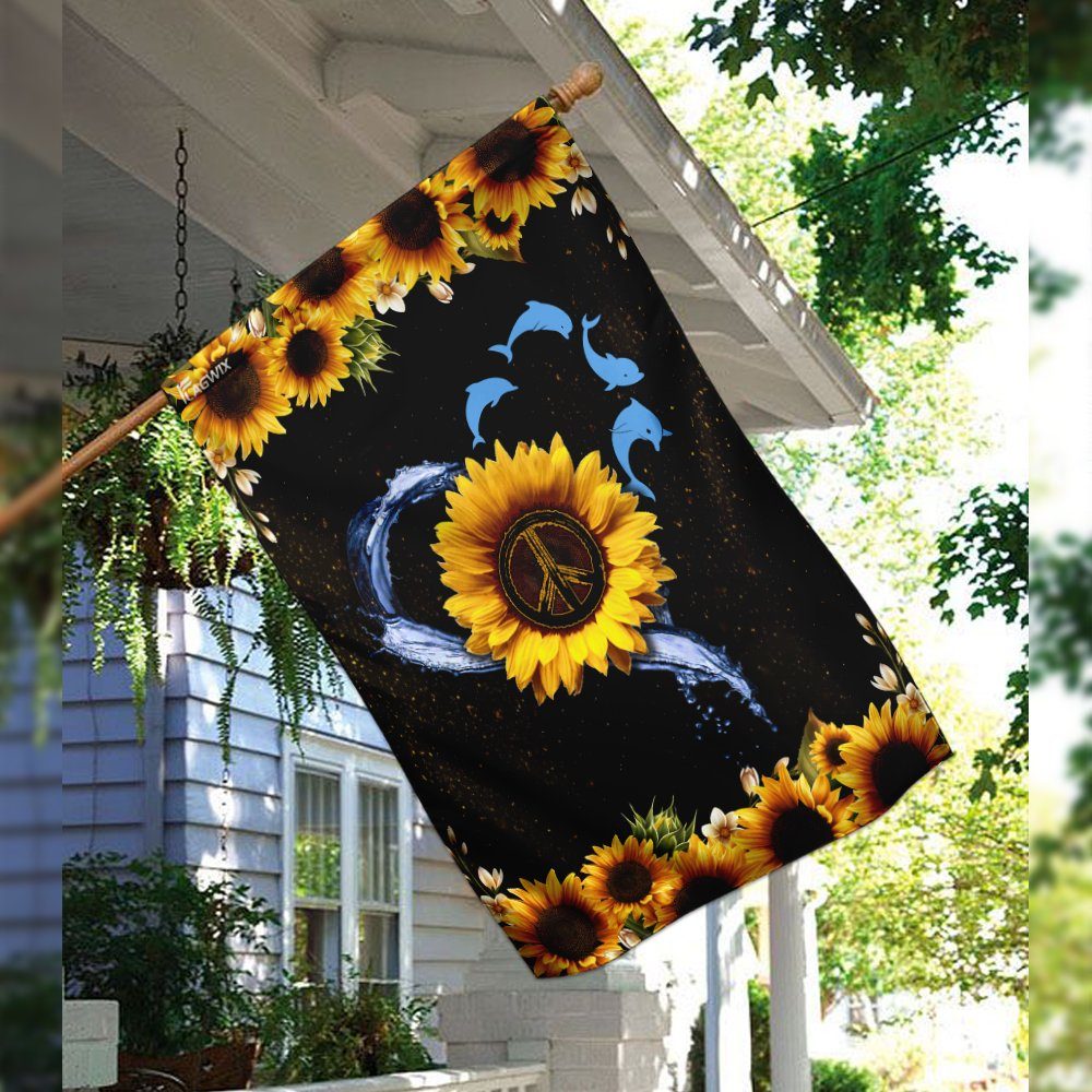 Dolphin Sunflower Hippie Flag - Flagwix