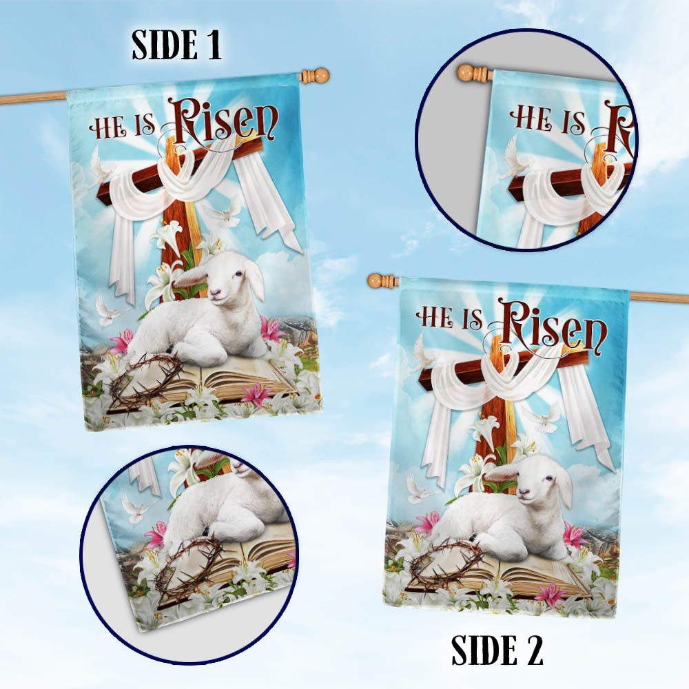 Easter Flag He Is Risen Christian Cross Lamb TQN1007F - Flagwix