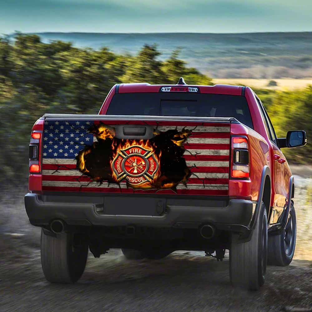 Firefighter American Truck Tailgate Decal Sticker Wrap - Flagwix