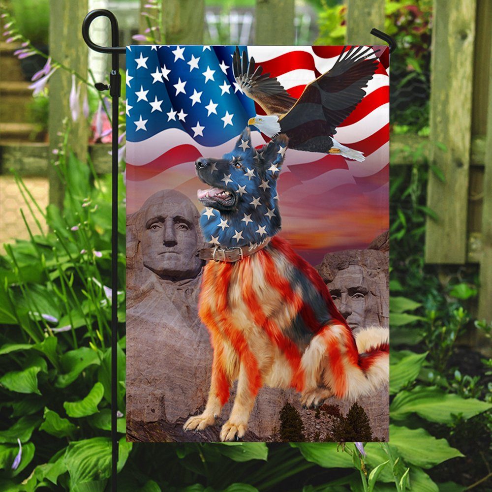 German Shepherd Flag Patriot Dog And Mount Rushmore BNN189F - Flagwix