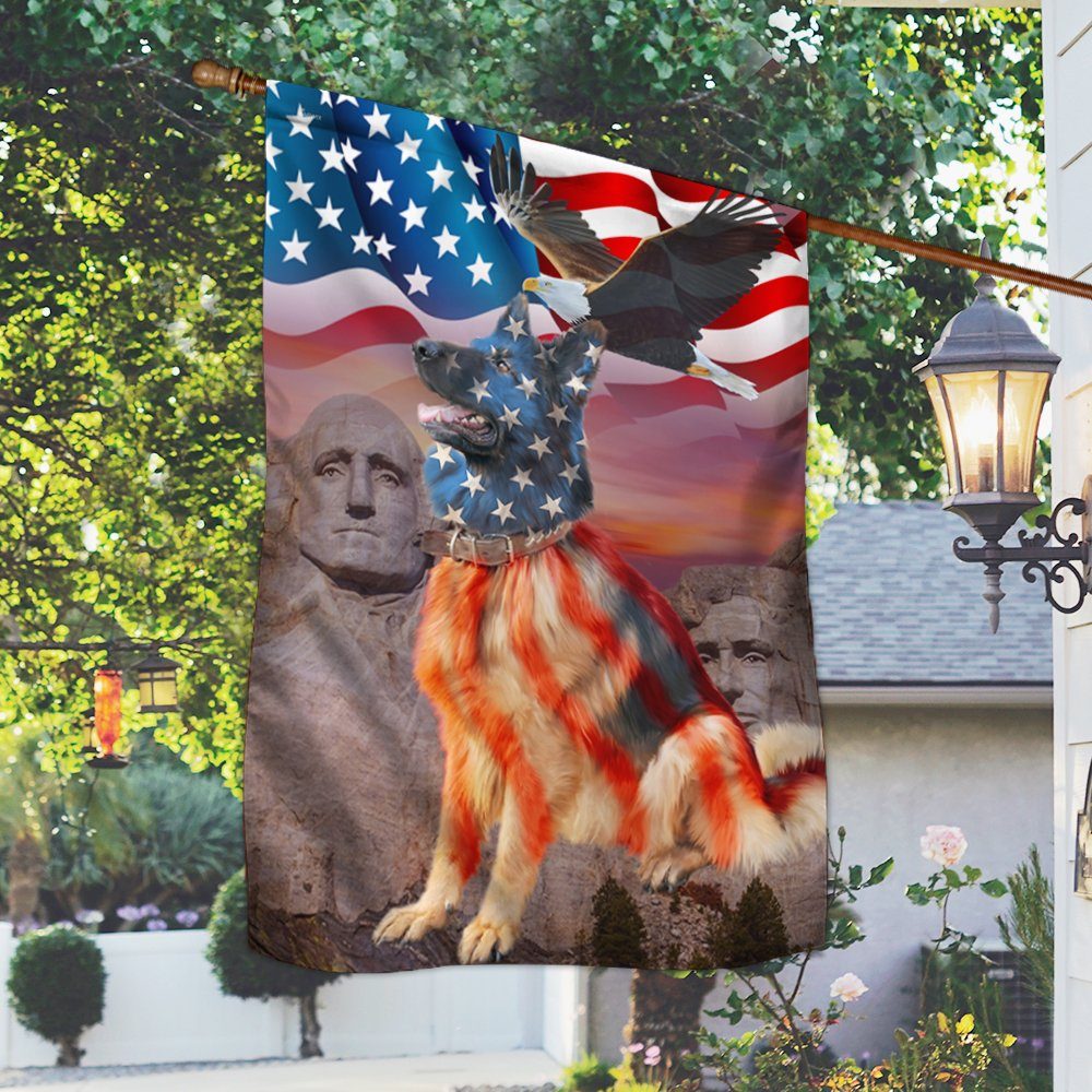 German Shepherd Flag Patriot Dog And Mount Rushmore BNN189F - Flagwix