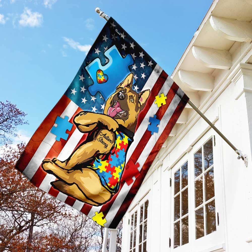 German Shepherd Strong Autism Awareness Flag - Flagwix