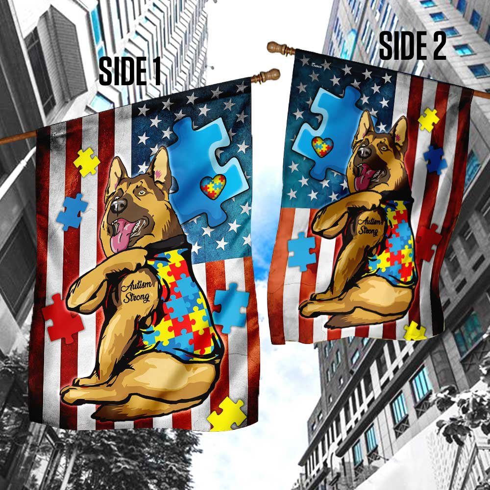 German Shepherd Strong Autism Awareness Flag - Flagwix