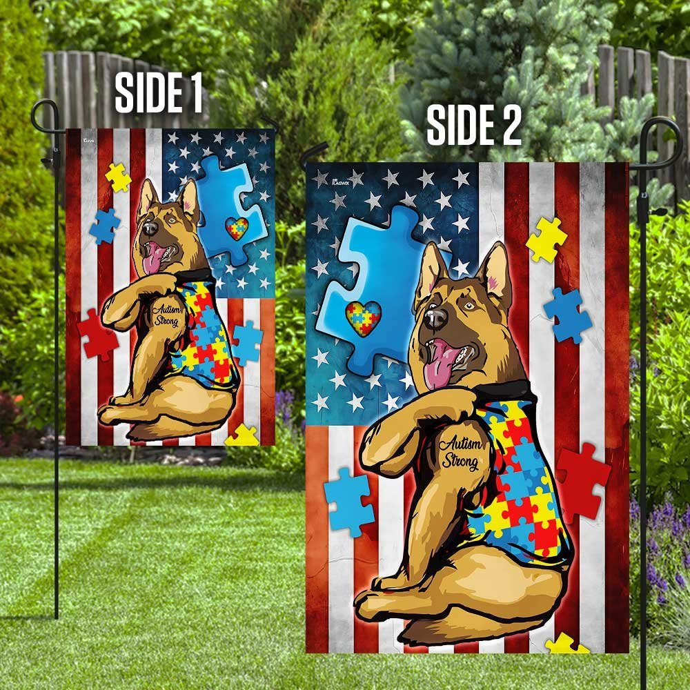 German Shepherd Strong Autism Awareness Flag - Flagwix