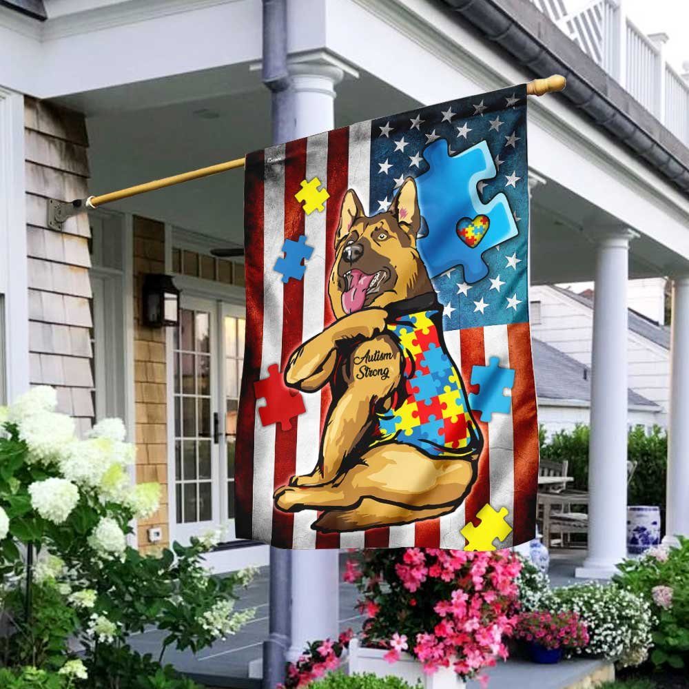 German Shepherd Strong Autism Awareness Flag - Flagwix