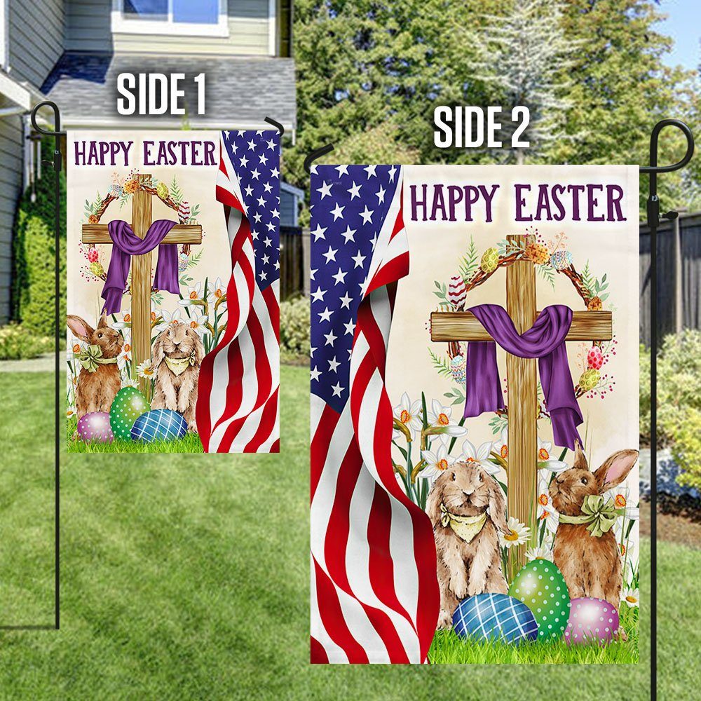 Happy Easter, Christian Cross, Bunny Easter Flag TPT619F - Flagwix