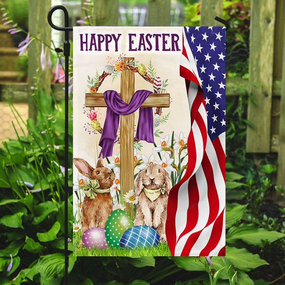 Happy Easter, Christian Cross, Bunny Easter Flag TPT619F - Flagwix