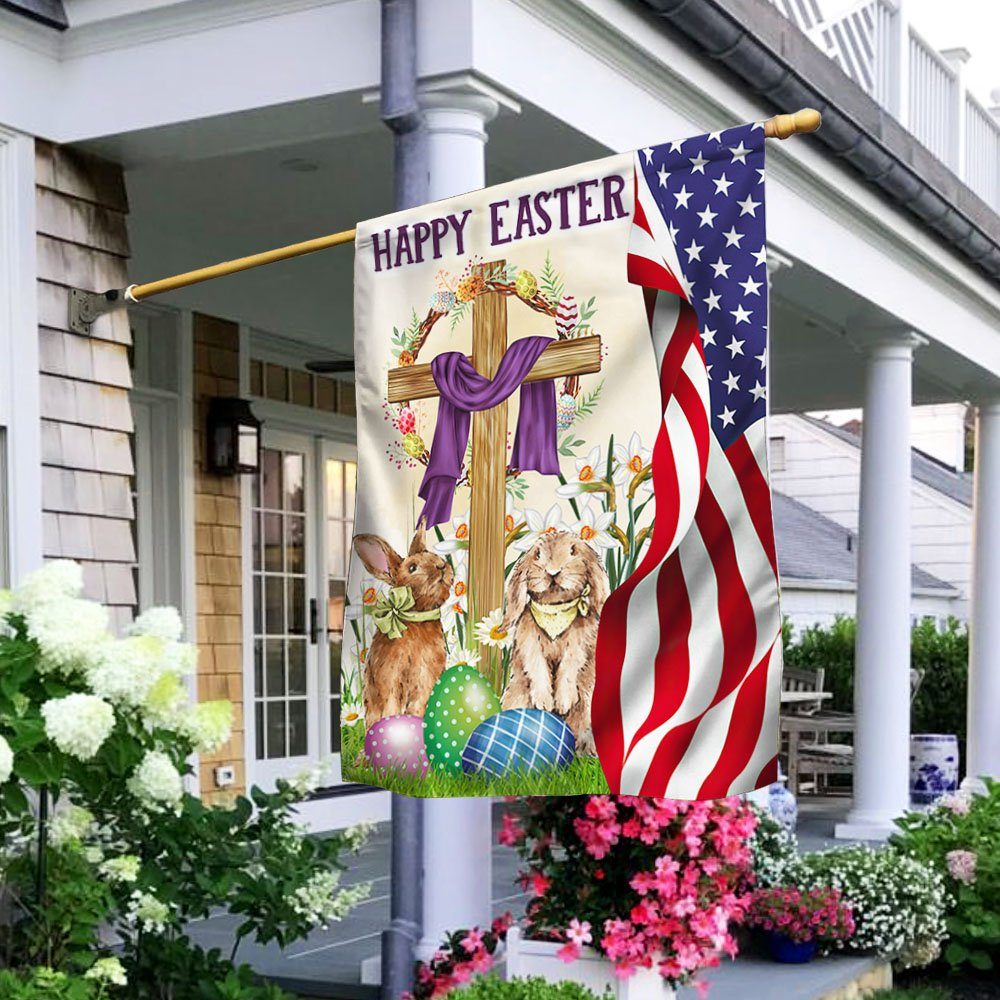 Happy Easter, Christian Cross, Bunny Easter Flag TPT619F - Flagwix