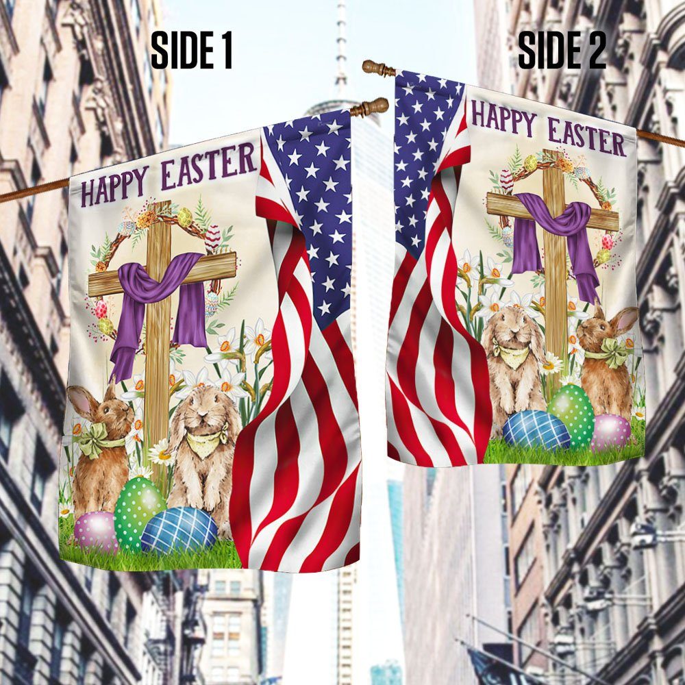 Happy Easter, Christian Cross, Bunny Easter Flag TPT619F - Flagwix