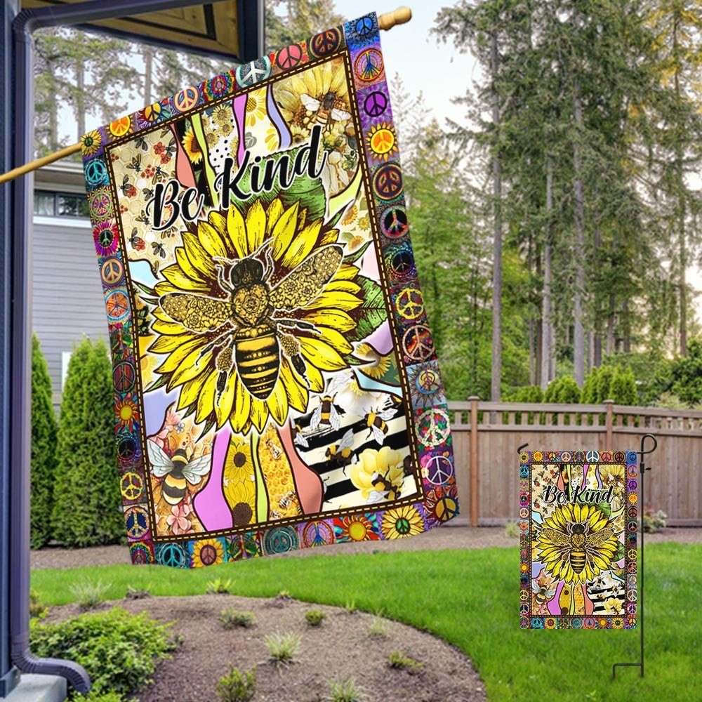 Hippie Be Kind, Bee Sunflower Peace Sign Flag TPT806F - Flagwix
