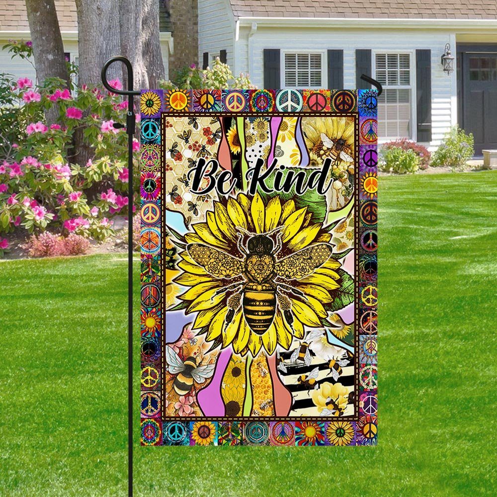 Hippie Be Kind, Bee Sunflower Peace Sign Flag TPT806F - Flagwix