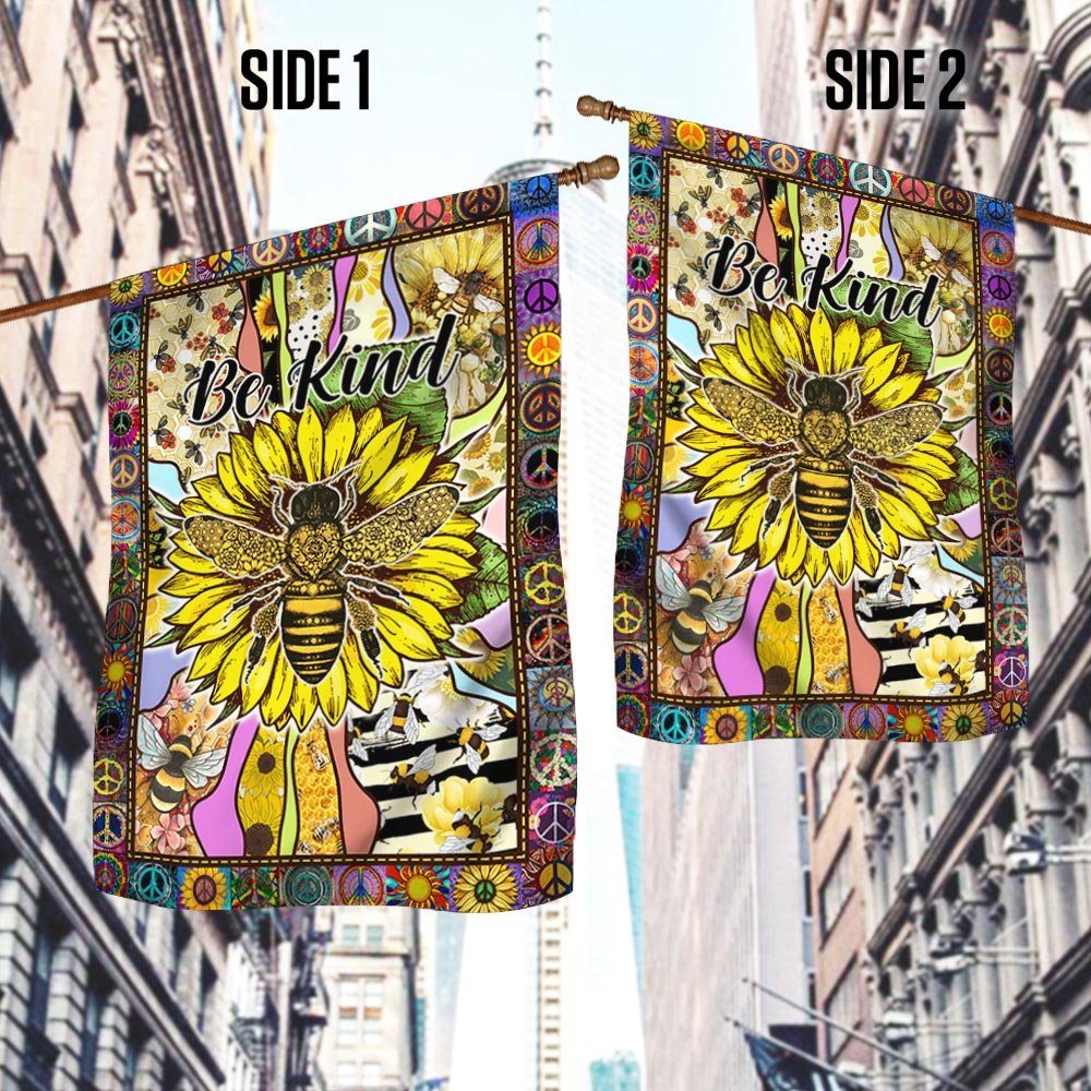 Hippie Be Kind, Bee Sunflower Peace Sign Flag TPT806F - Flagwix