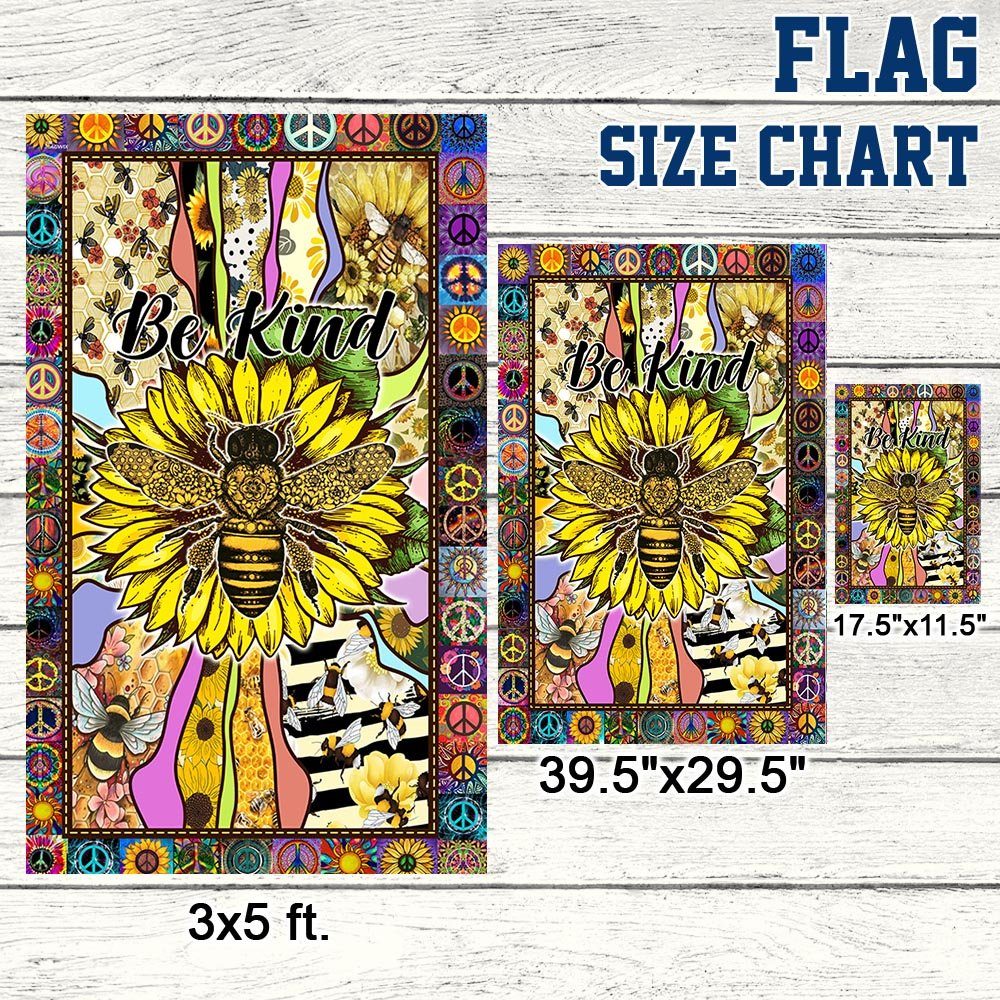 Hippie Be Kind, Bee Sunflower Peace Sign Flag TPT806F - Flagwix