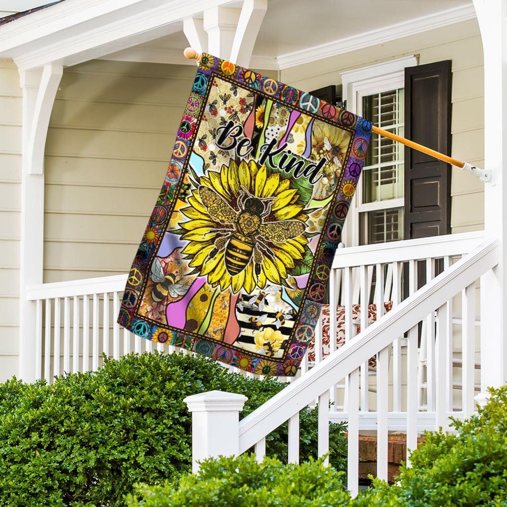 Hippie Be Kind, Bee Sunflower Peace Sign Flag TPT806F - Flagwix