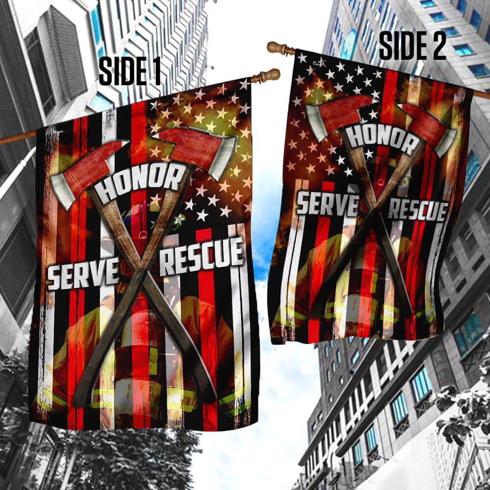 Honor Serve Rescue American Firefighter Flag - Flagwix