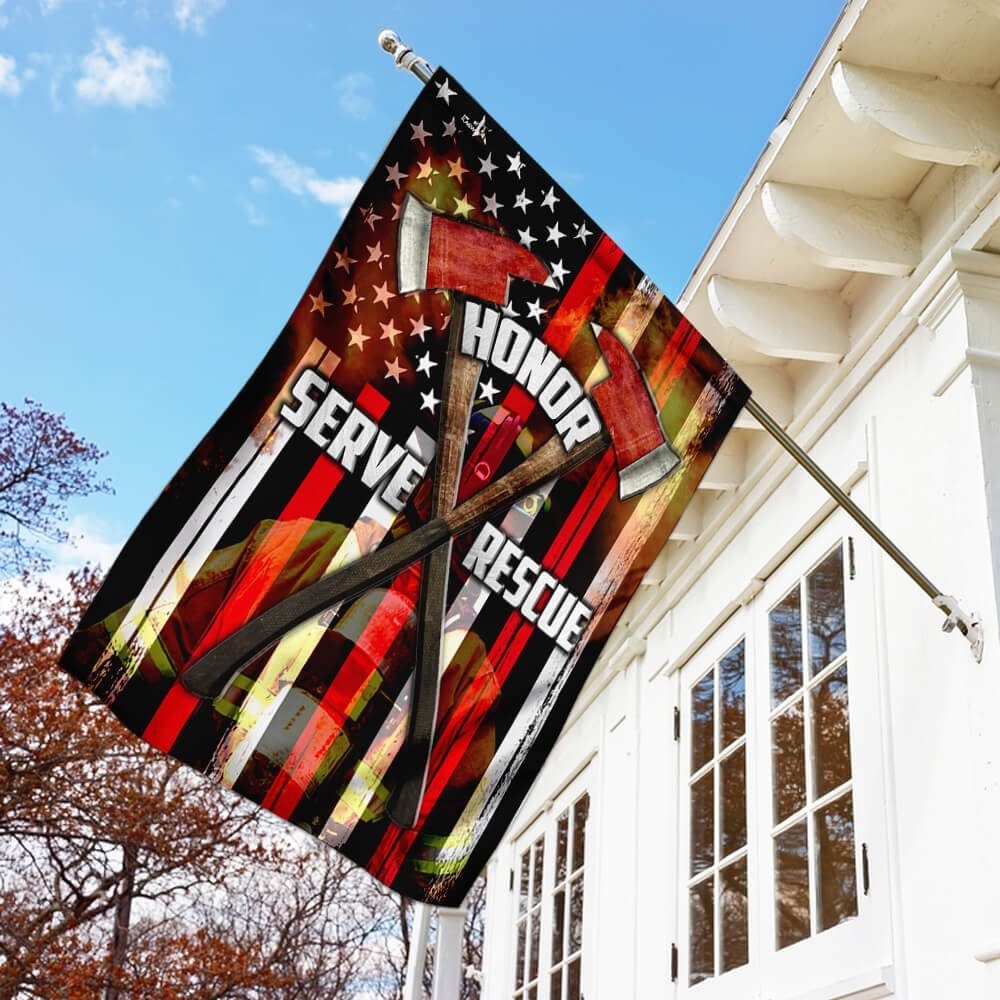 Honor Serve Rescue American Firefighter Flag - Flagwix