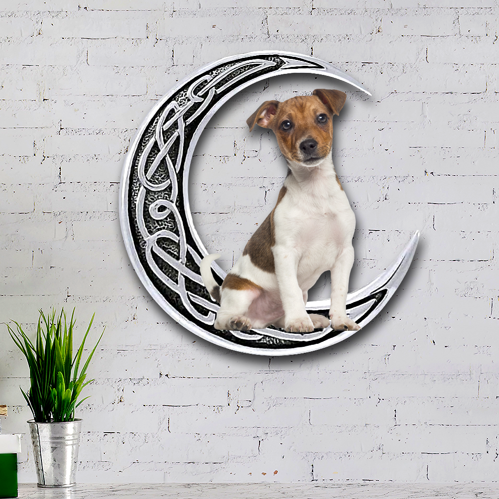 Jack Russell Terrier Dog On The Moon Hanging Metal Sign QNK1008MSv1a ...