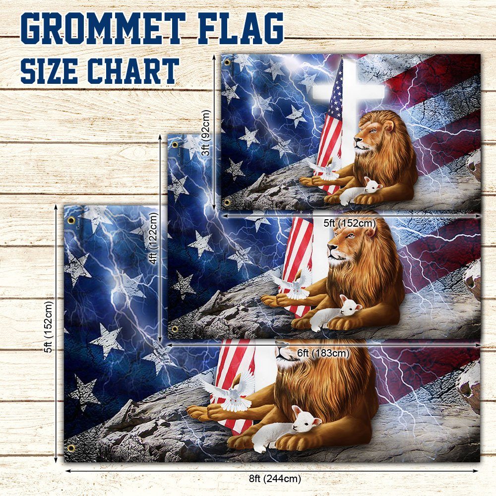 Jesus Christian Cross. Lion And Lamb Cross American Grommet Flag ...