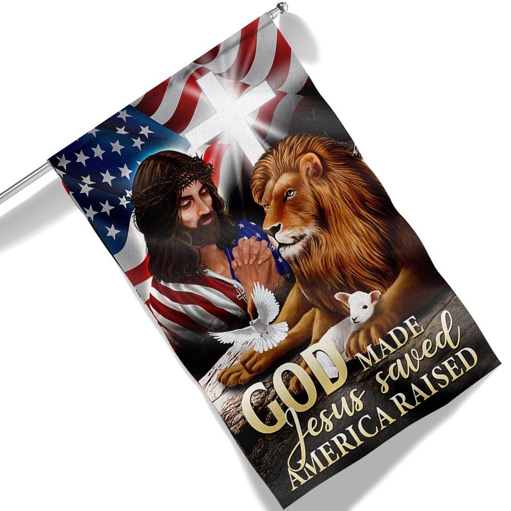 Jesus Christian Lion and Lamb God Made Jesus Saved America Raised Flag ...