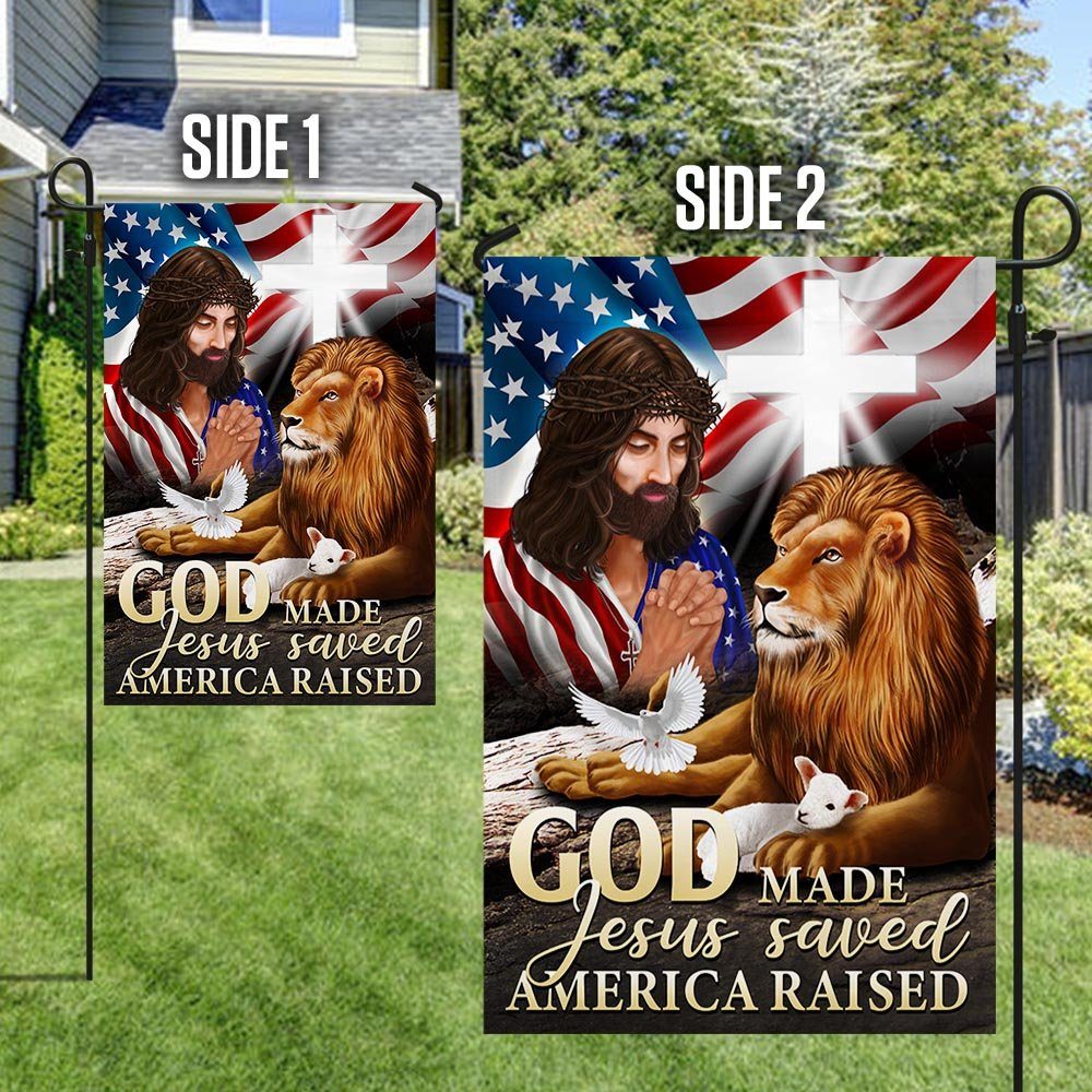 Jesus Christian Lion and Lamb God Made Jesus Saved America Raised Flag ...